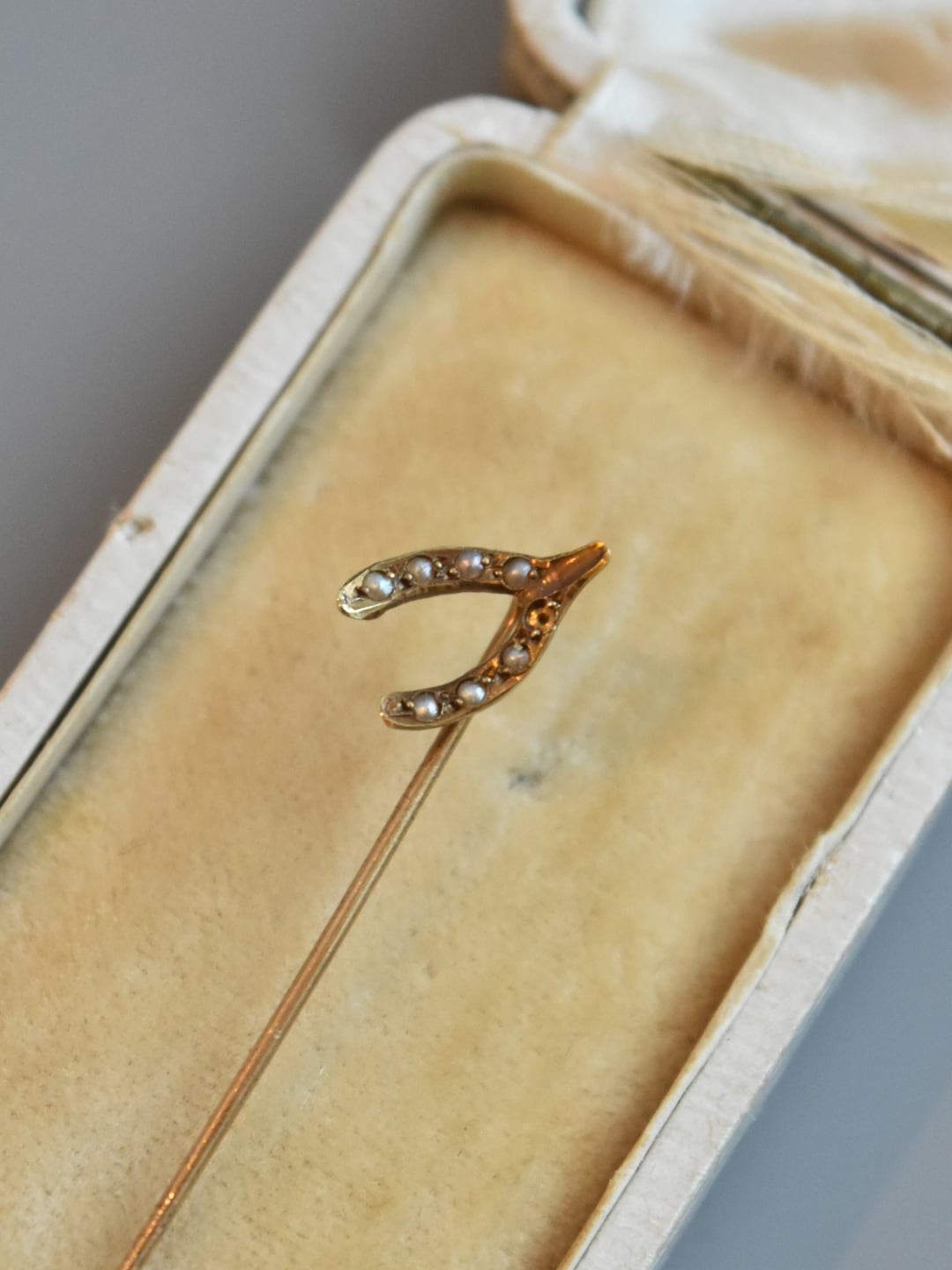 Antique 14k Gold Seed Pearl Wish Bone Stick Pin - Etsy