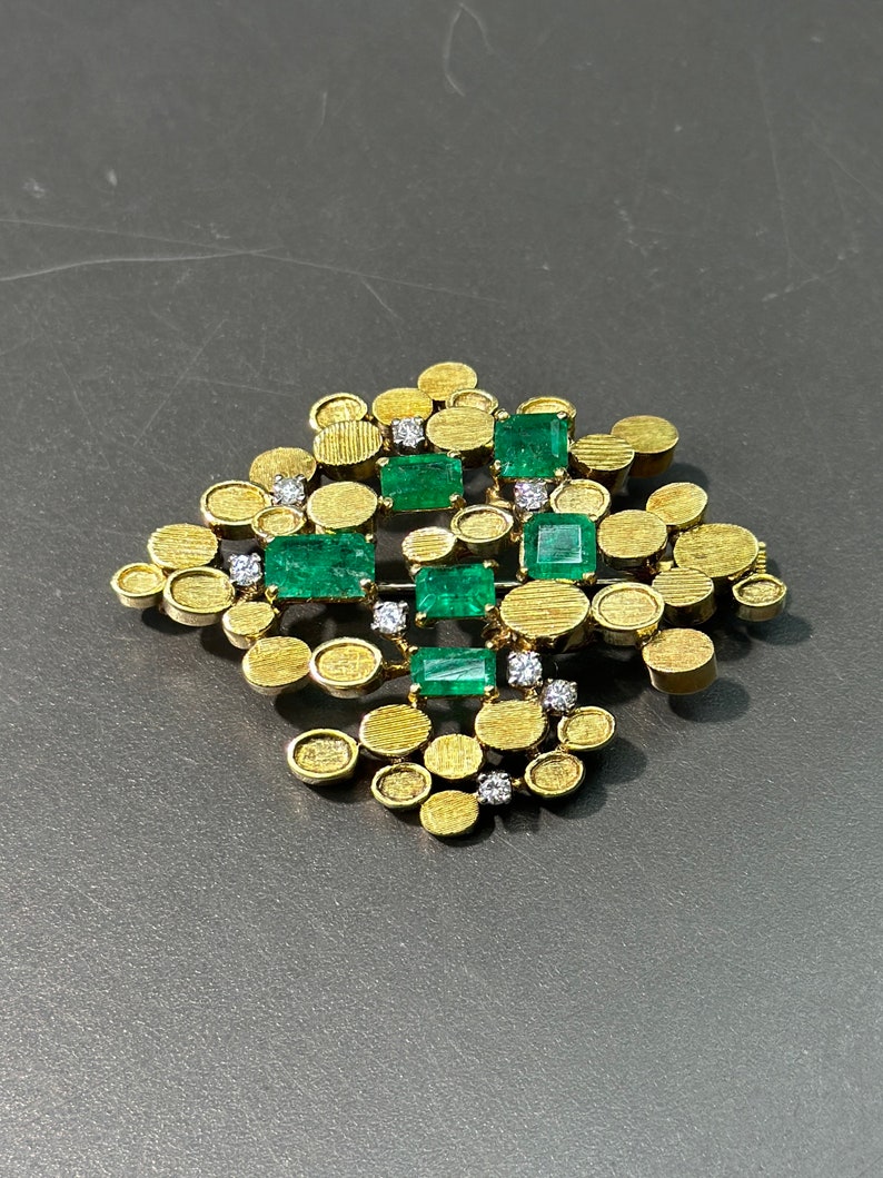 Vintage H. Stern 18K Gold Modernist Emerald and Diamond Brooch - Etsy