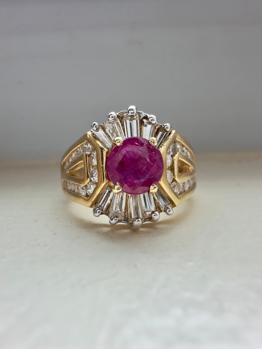 Vintage 14K Gold Ruby Diamond Ring - Etsy