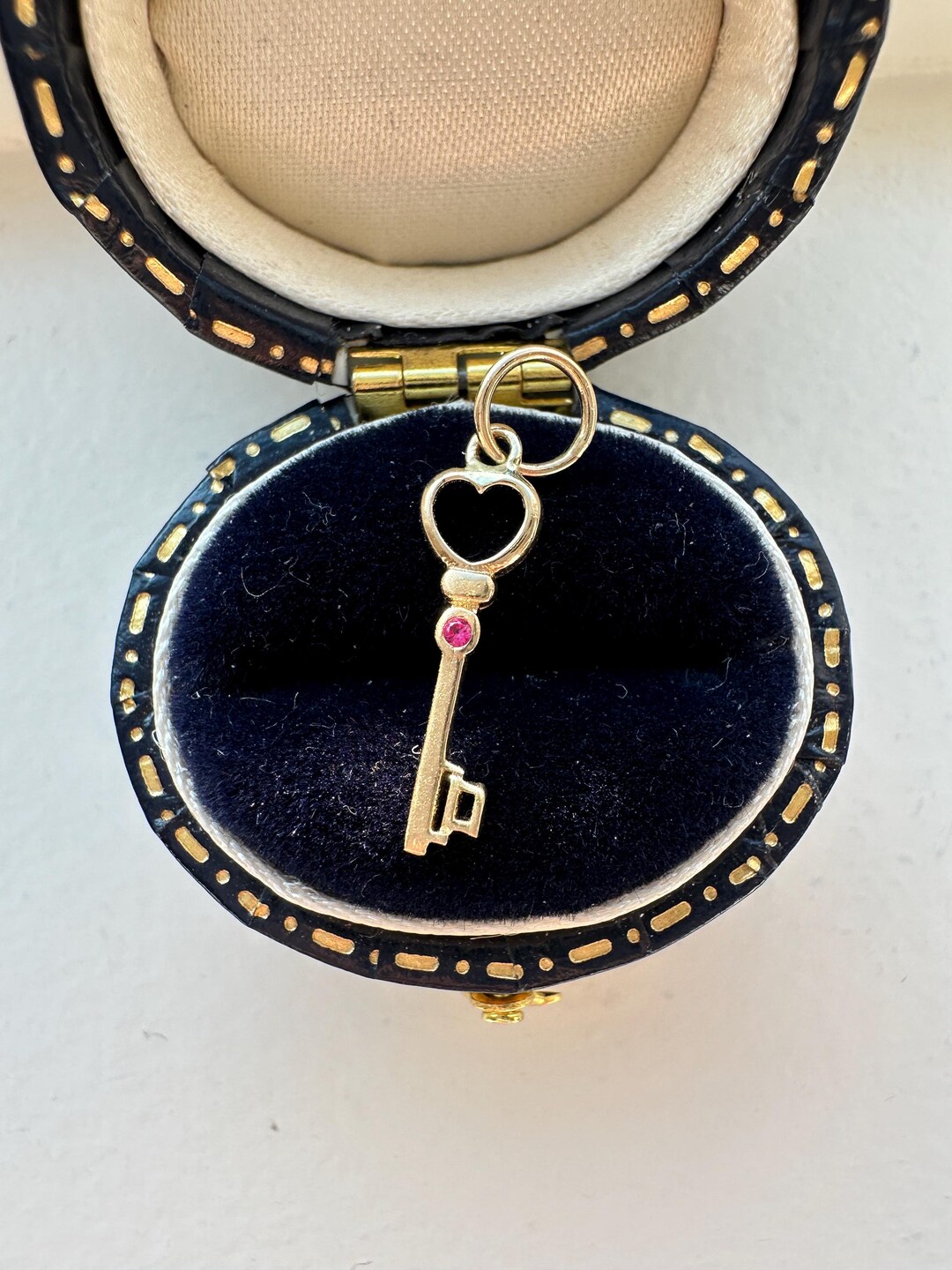 Vintage 14K Yellow Gold Ruby Mini Key Charm - Etsy