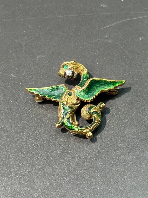 14K Art Nouveau Dragon - Griffin & Pearl Stick Pin - Gem