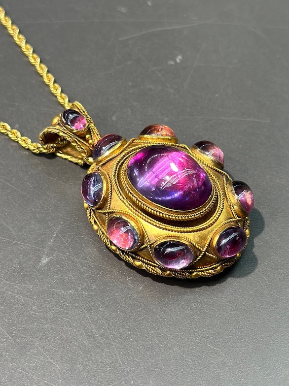 Victorian Etruscan 14K Gold Amethyst Locket - Gem