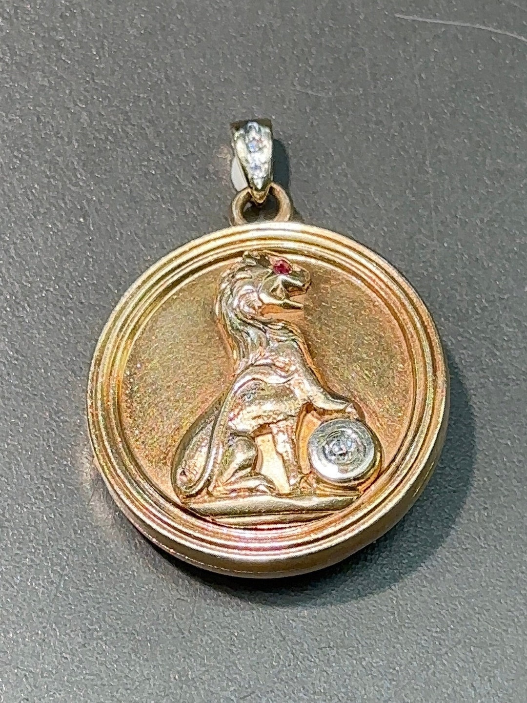 Antique 14K Gold Diamond and Ruby Lion Head Locket Pendant - Etsy
