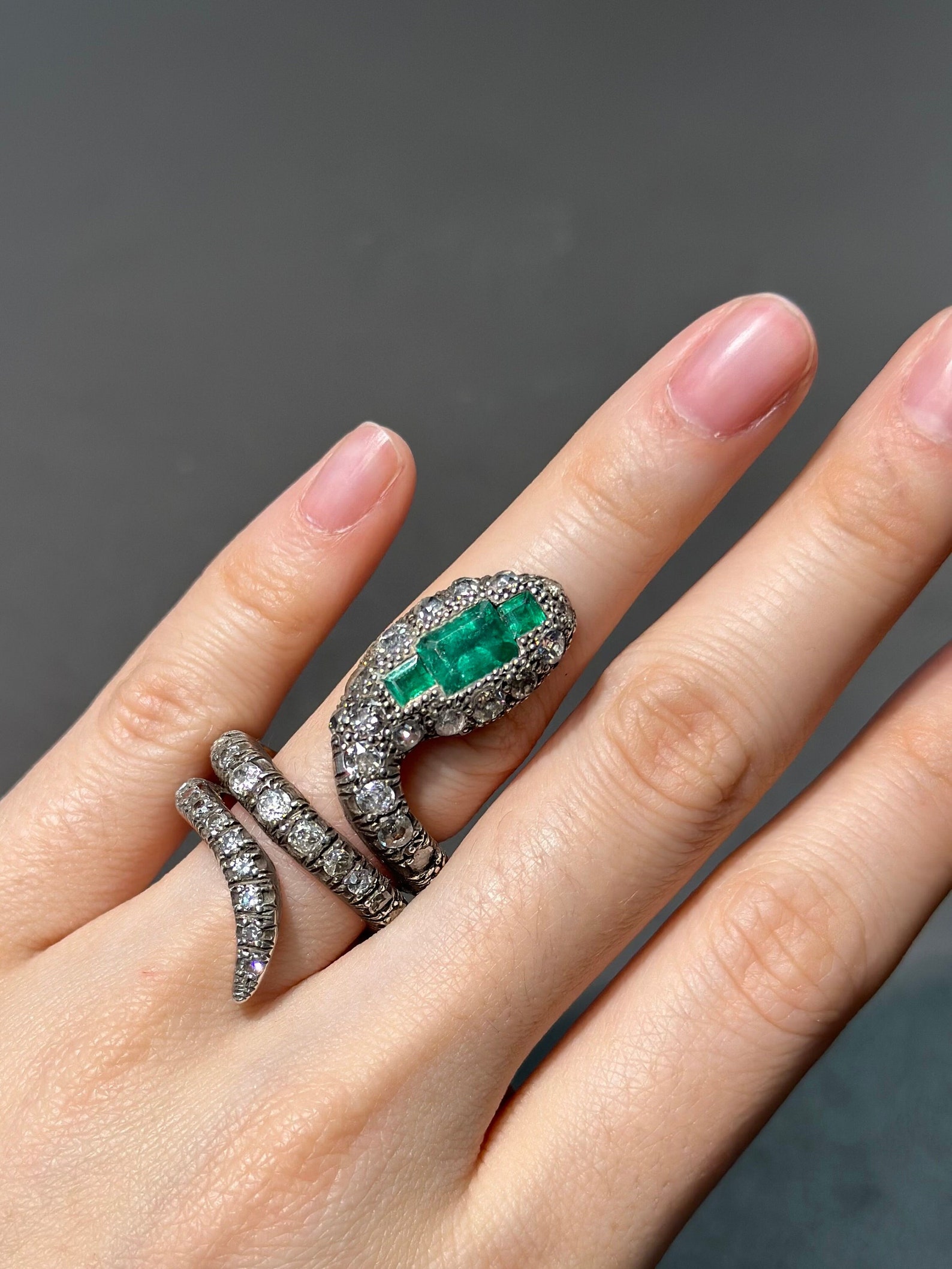 Victorian 15K Gold Diamond Emerald Serpent Ring SZ 6.5 - Etsy