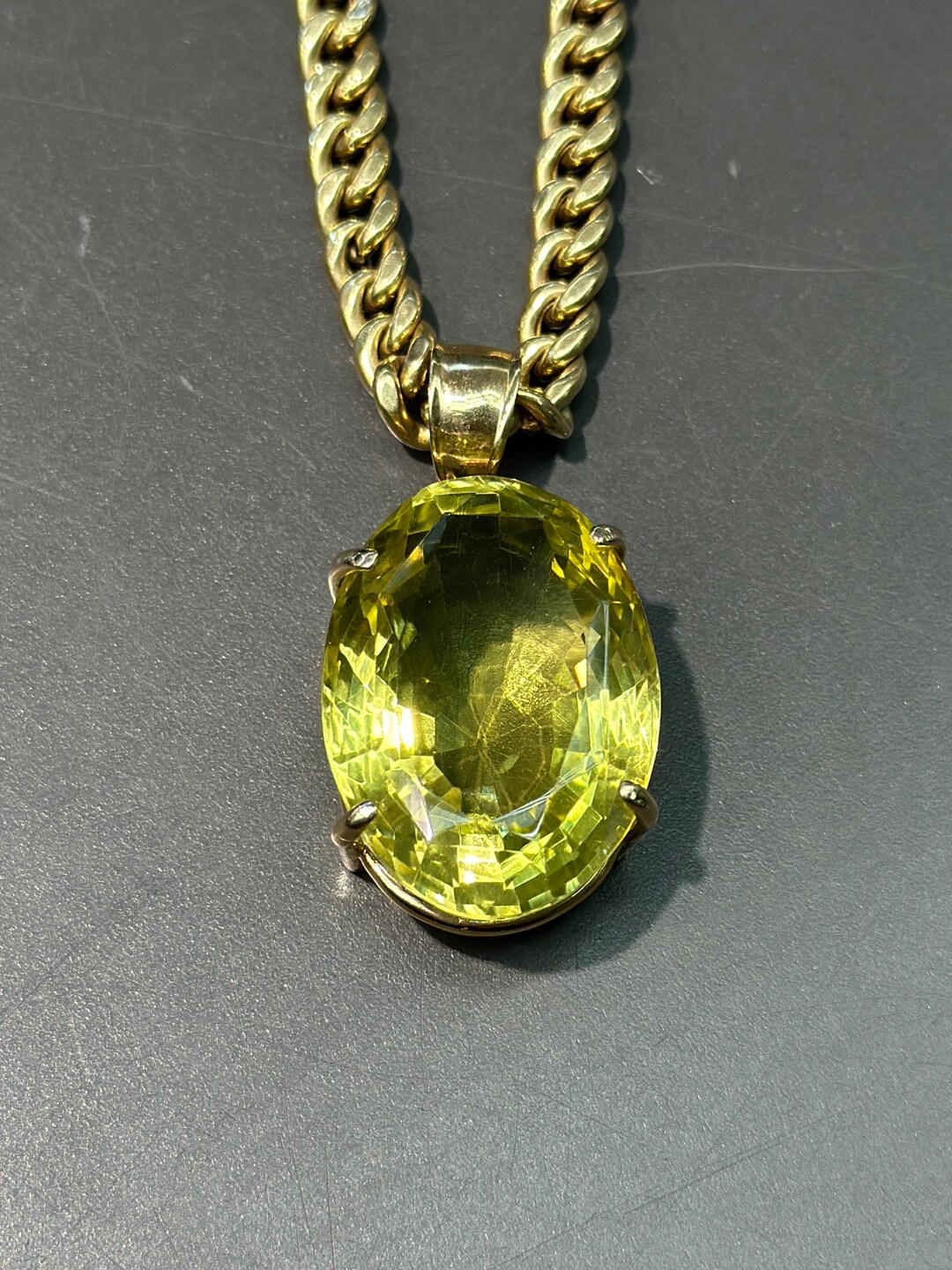14K Gold Large Citrine Pendant - Etsy
