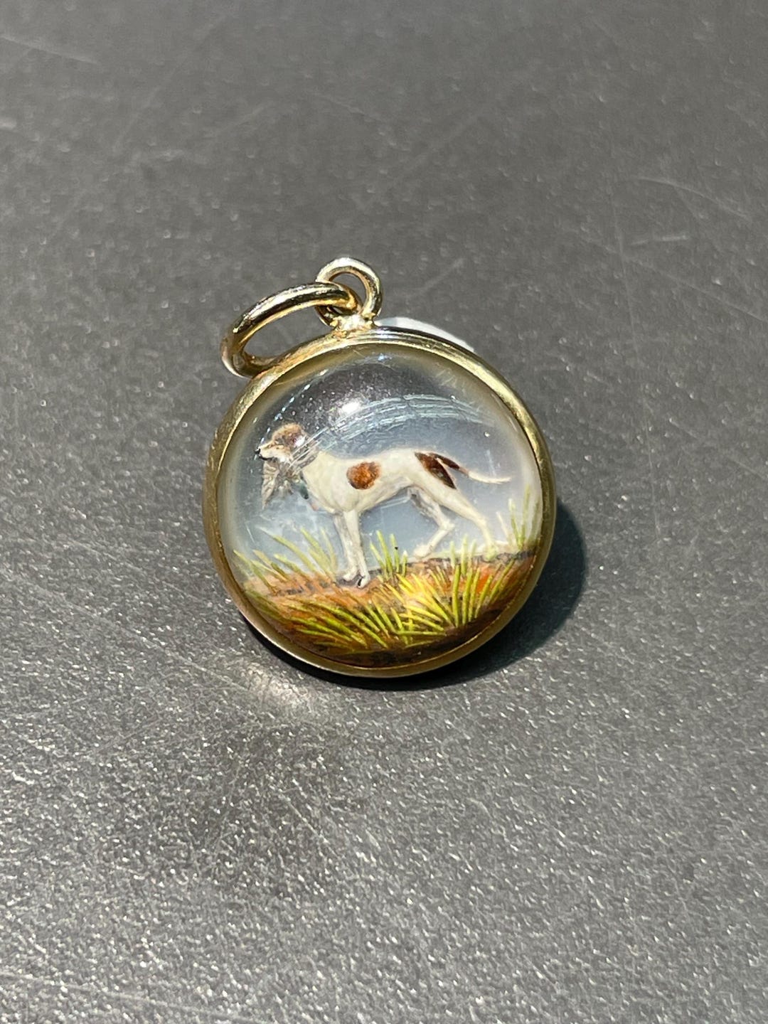 Antique 14K Gold Reverse Painted Essex Crystal “jack Russell Terrier ...