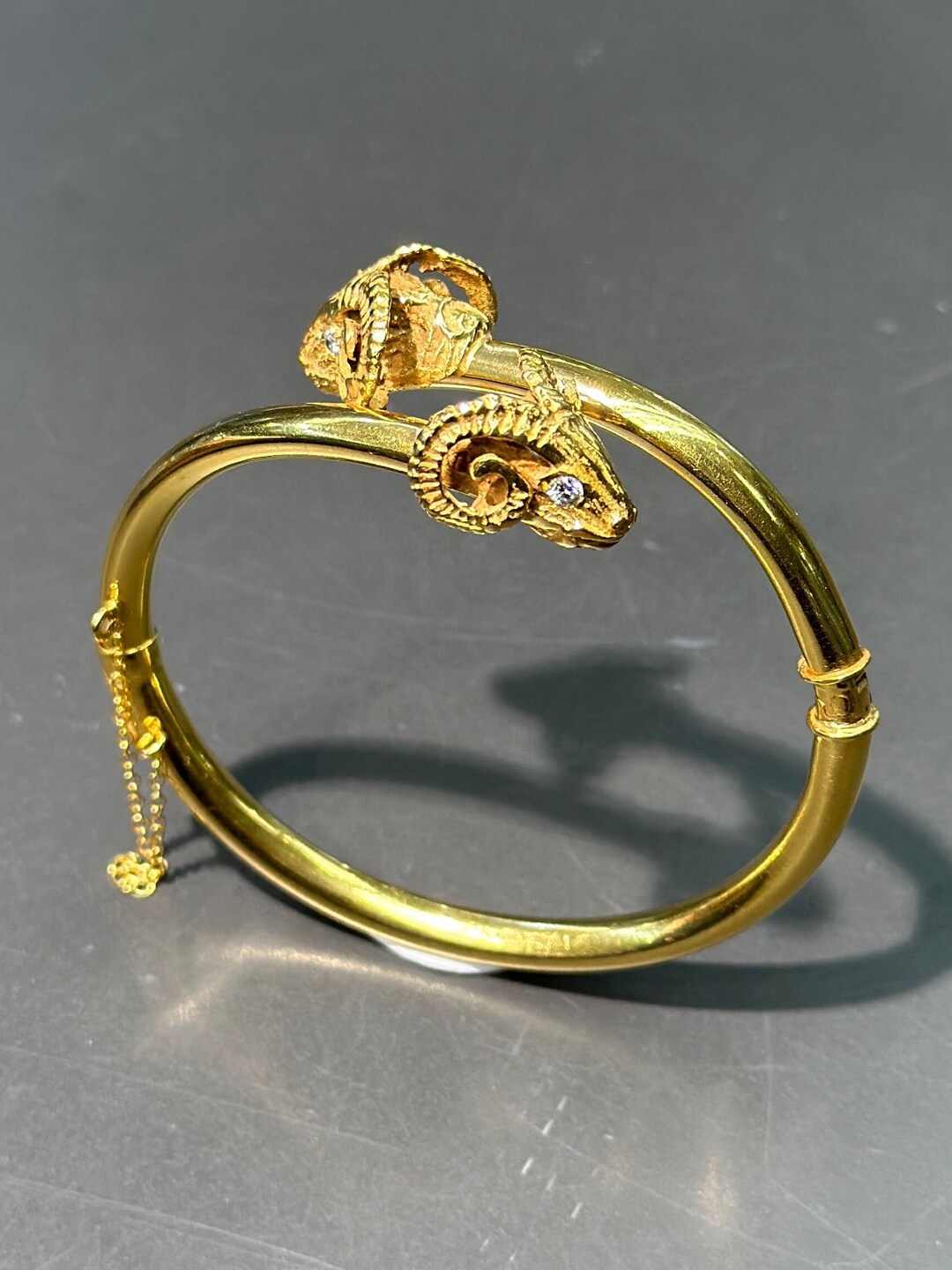 Vintage 14K Gold Diamond Ram Bangle Bracelet - Etsy