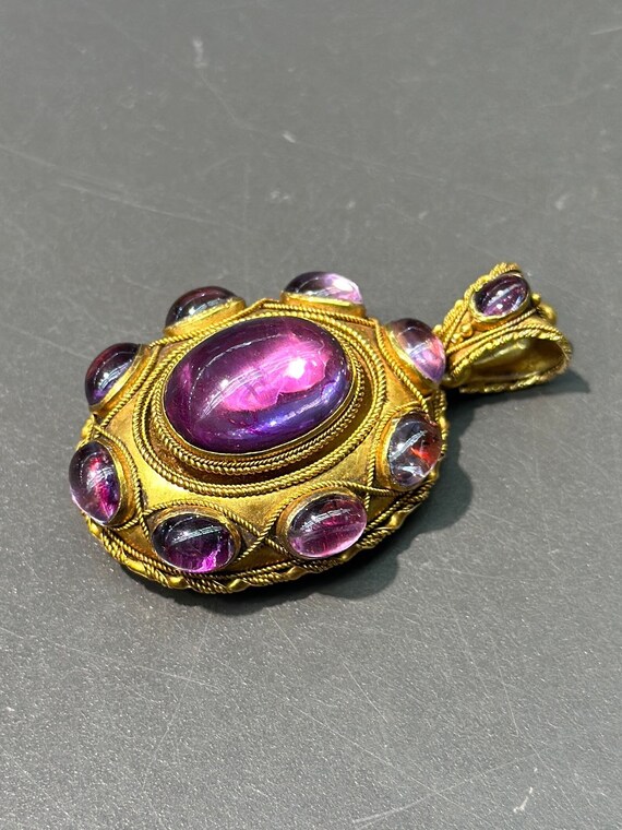 Victorian Etruscan 14K Gold Amethyst Locket - Gem