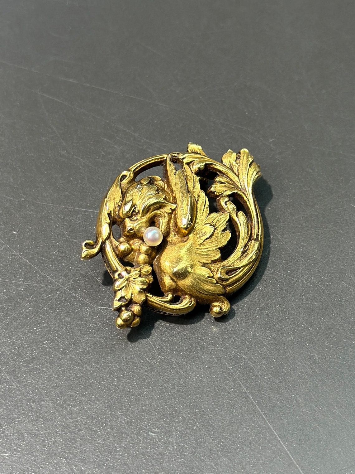 Antique 18K Gold French Griffin and Natural Pearl Brooch - Etsy