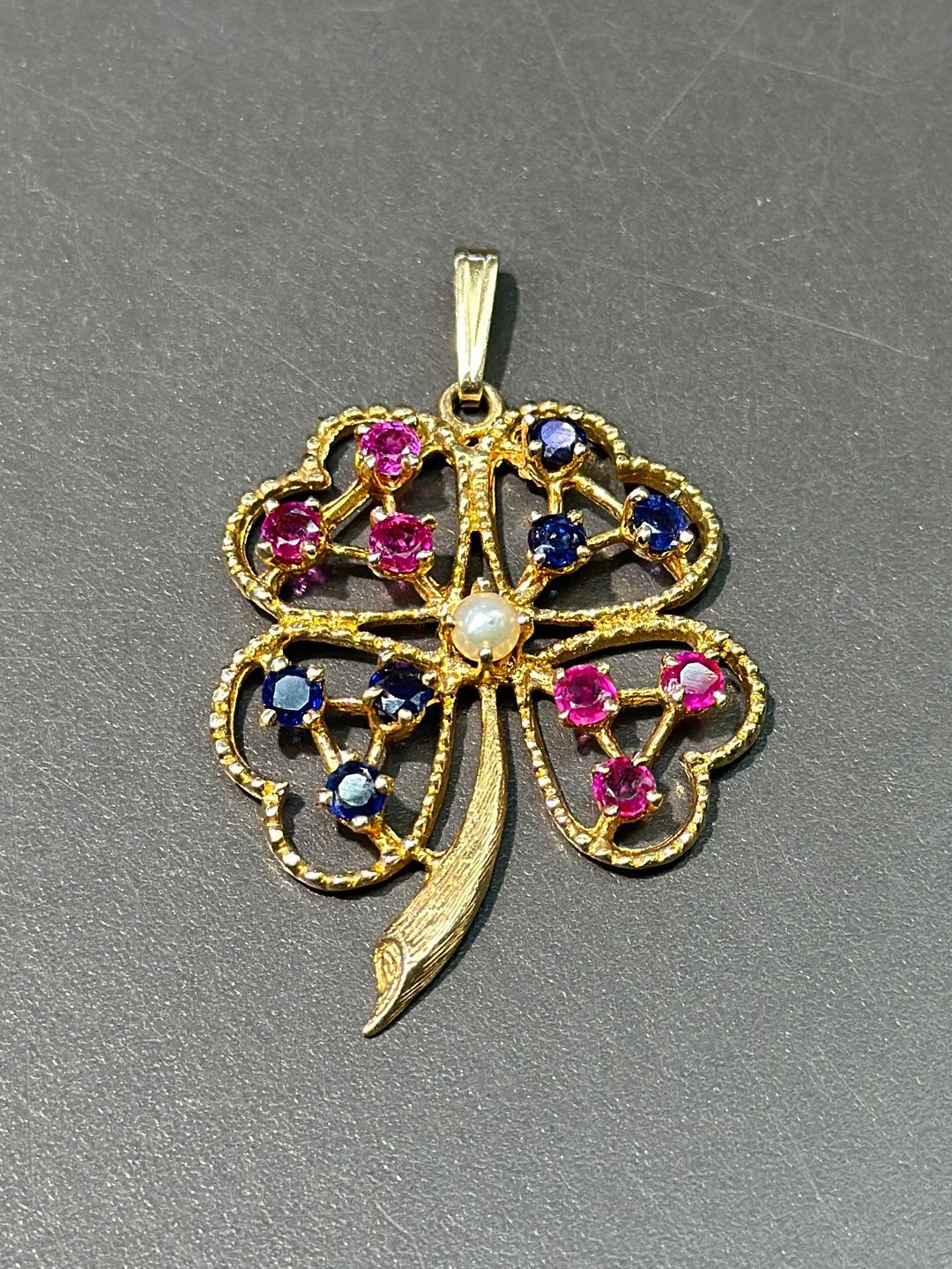 Vintage 14K Gold Ruby Sapphire Four Leaf Clover Pendant - Etsy