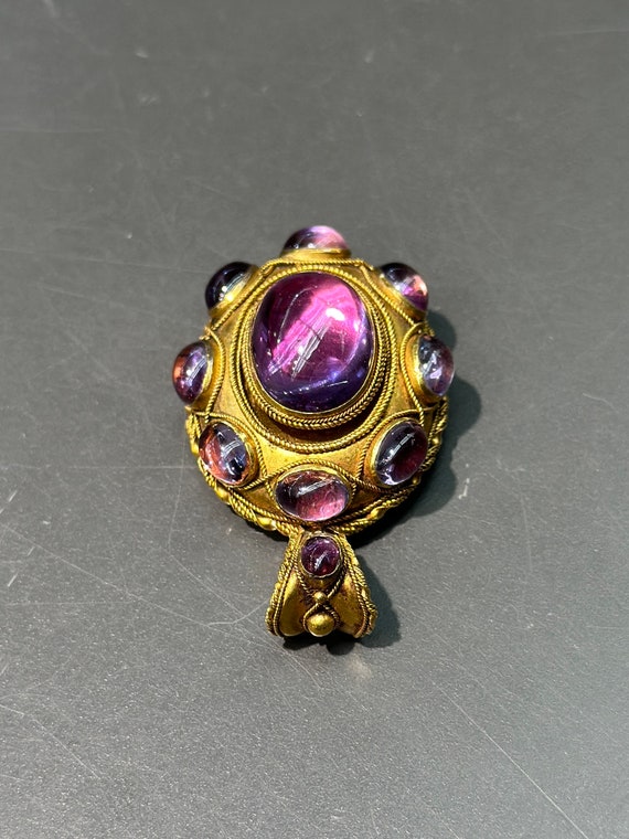 Victorian Etruscan 14K Gold Amethyst Locket - Gem