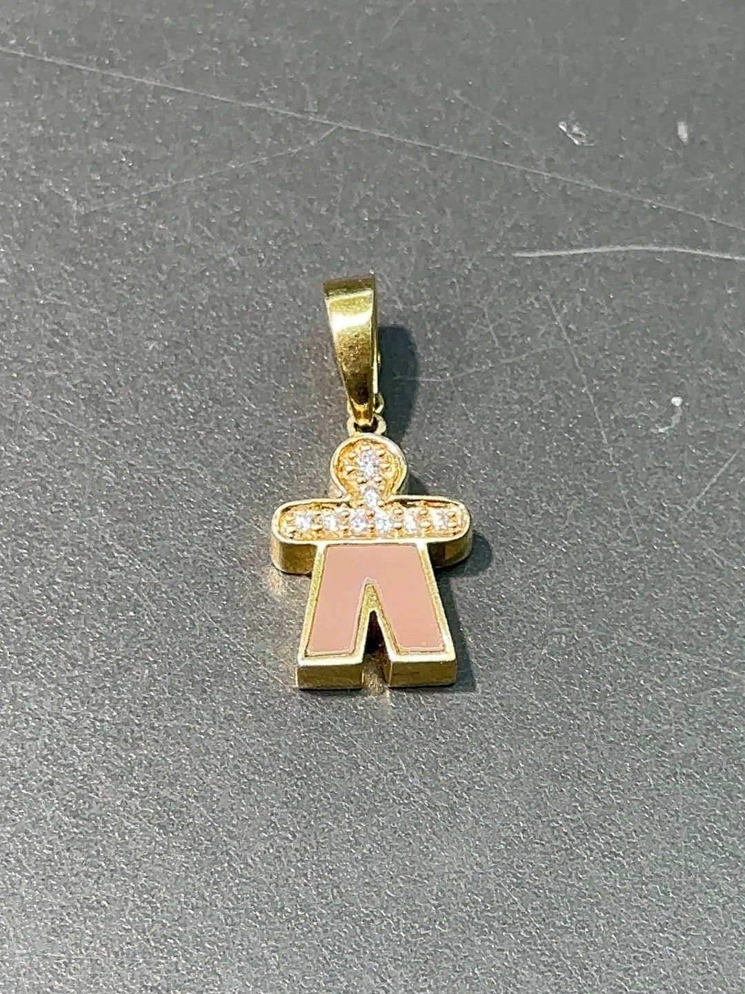 18K Gold Enamel Diamond Stick Figure Charm - Etsy