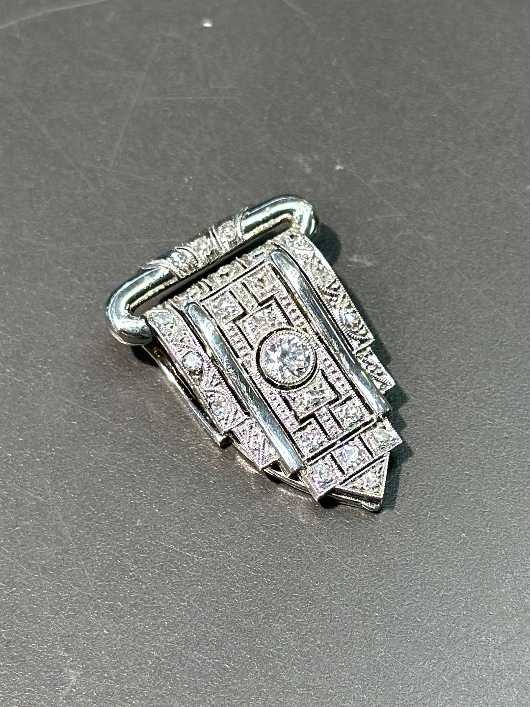 Art Deco 18K Gold Diamond Dress Clip Brooch - Etsy