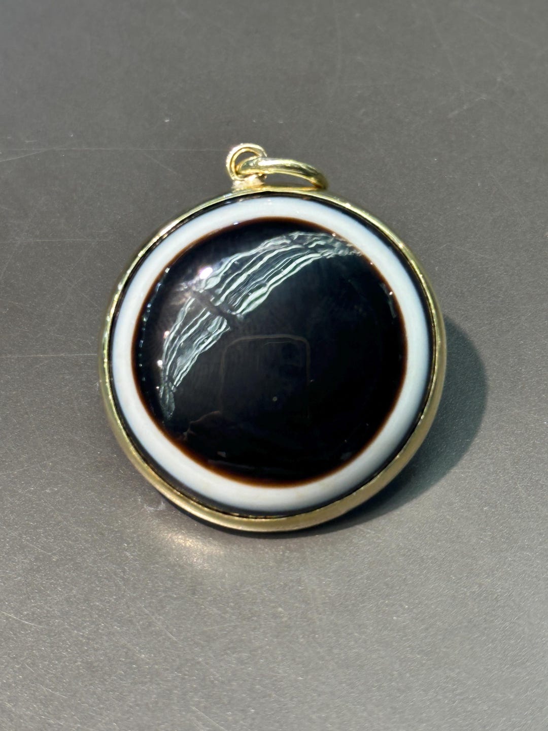 Vintage 14K Gold Large Round Banded Gate Pendant - Etsy