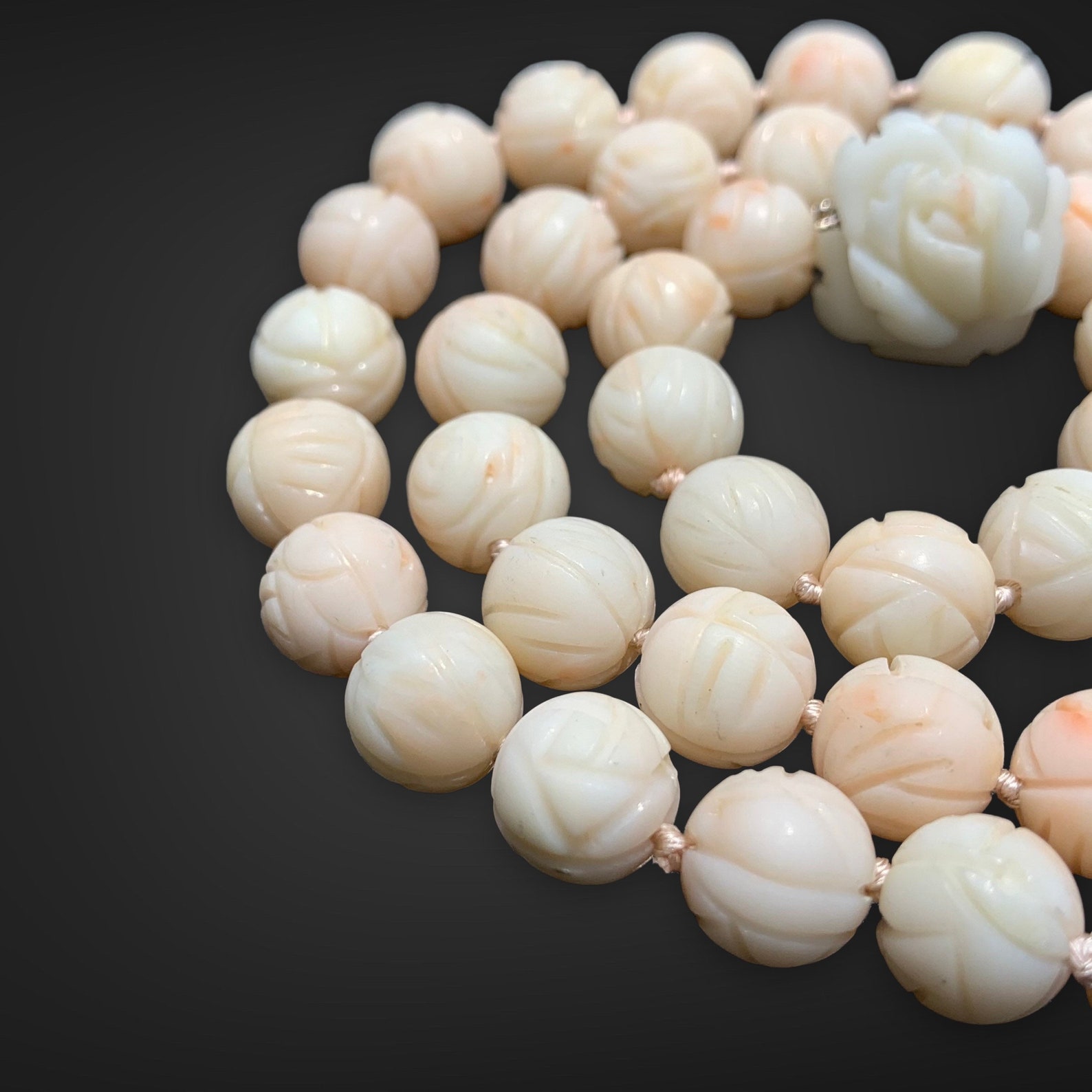 Vintage 14K Gold 10.0 Mm Angel Skin Coral Carved Bead Necklace - Etsy