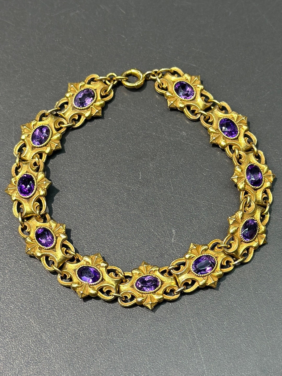 Victorian Etruscan 14K Gold Amethyst Bracelet - Etsy