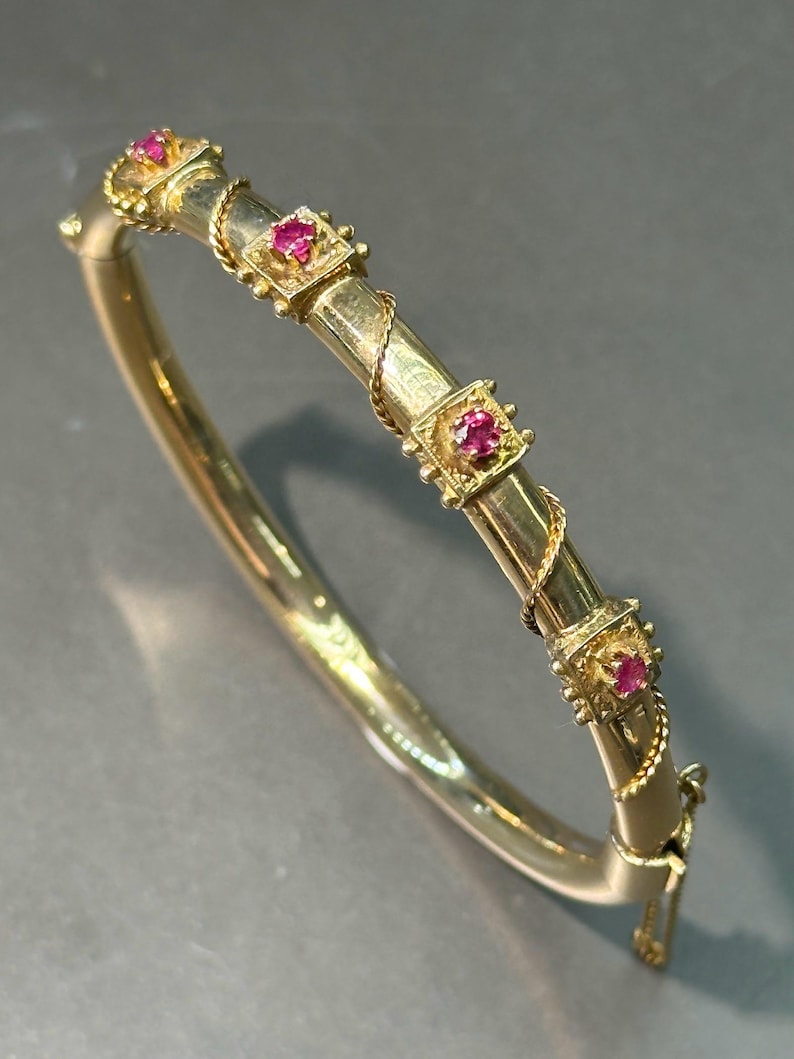 Victorian Style 14K Yellow Gold Natural Ruby Bangle Bracelet - Etsy