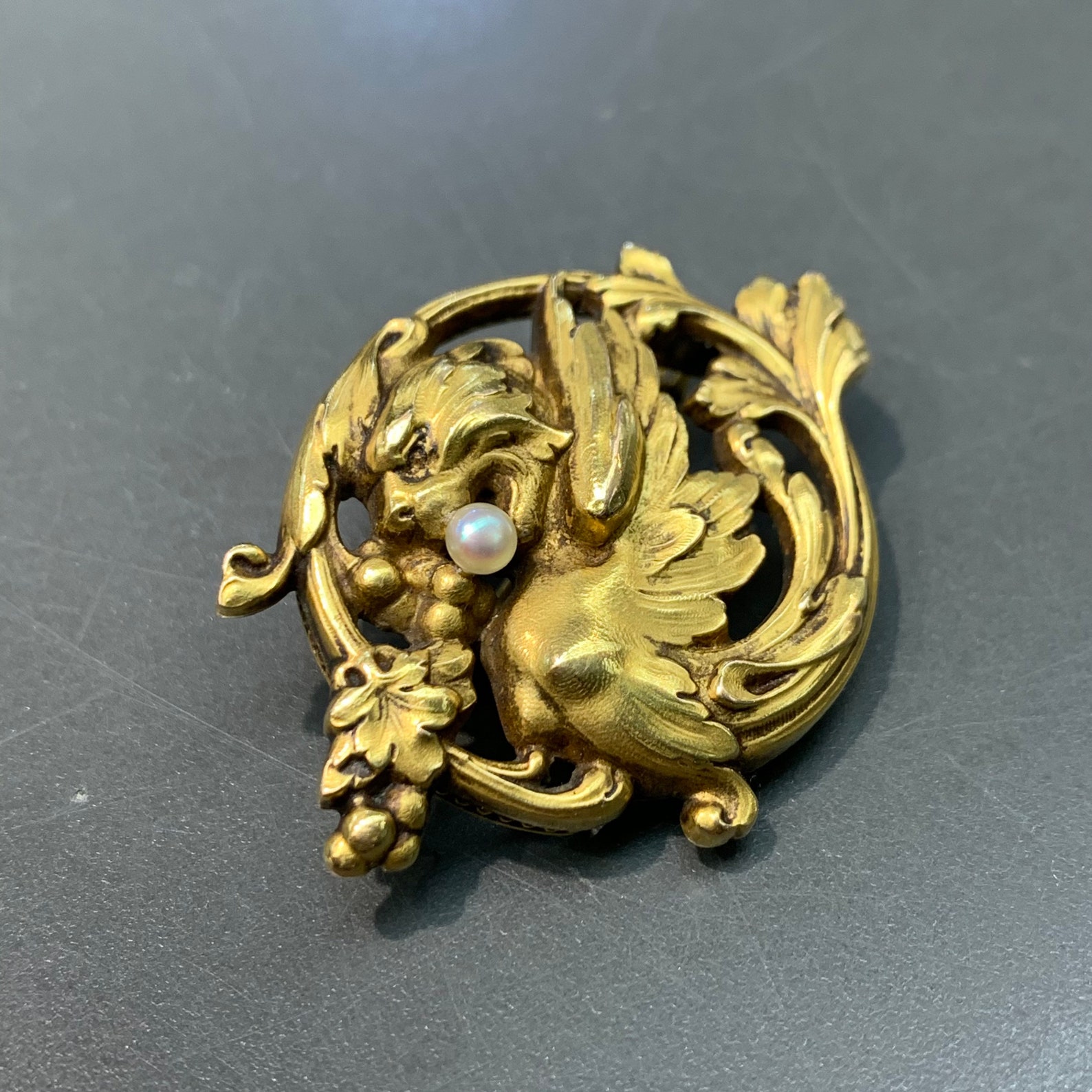 Antique 18K Gold French Griffin and Natural Pearl Brooch - Etsy