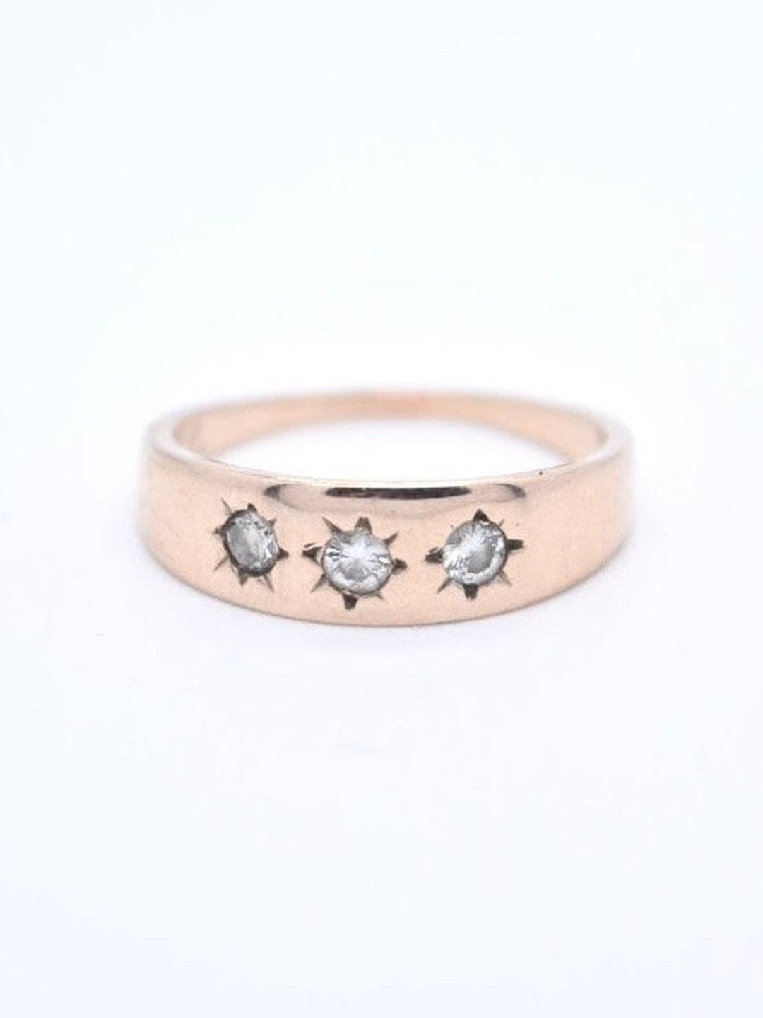 Antique 14K Gold Three Stone Starburst Gypsy Ring - Etsy