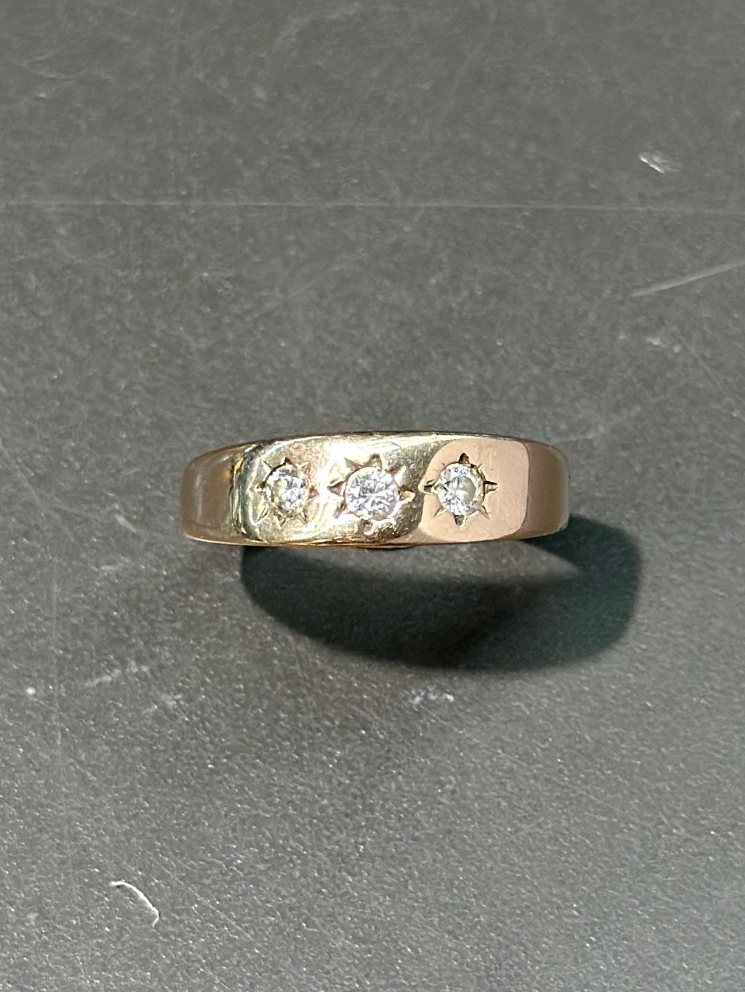 Antique 14K Gold Three Stone Starburst Gypsy Ring - Etsy