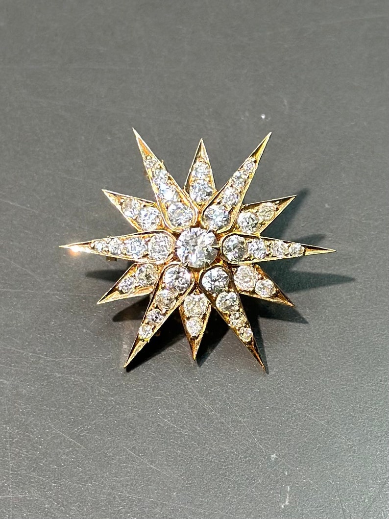 Victorian 14K Gold Diamond Starburst Pendant Brooch - Etsy