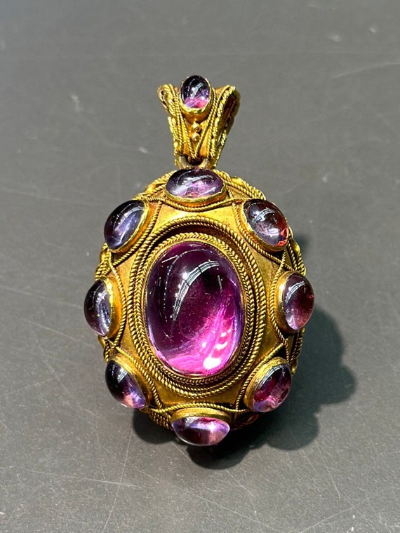 Victorian Etruscan 14K Gold Amethyst Locket - Gem