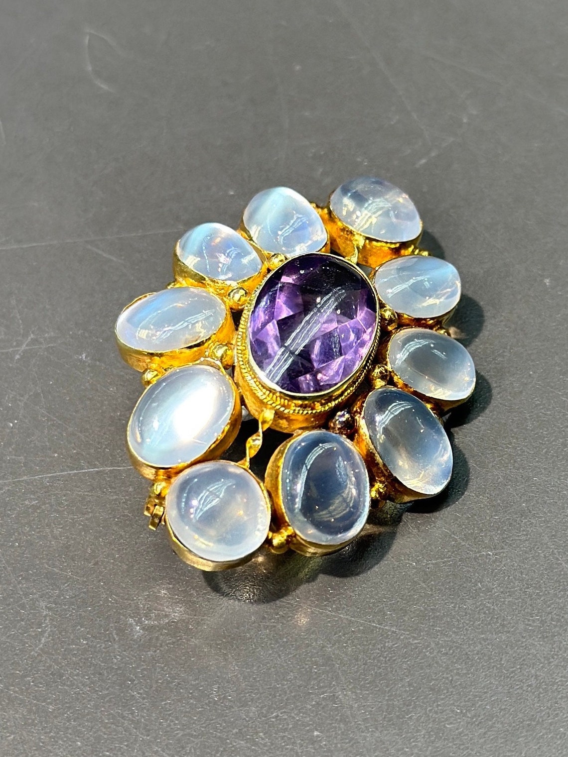 Georgian 14K Gold Moonstone Faceted Amethyst Brooch - Etsy