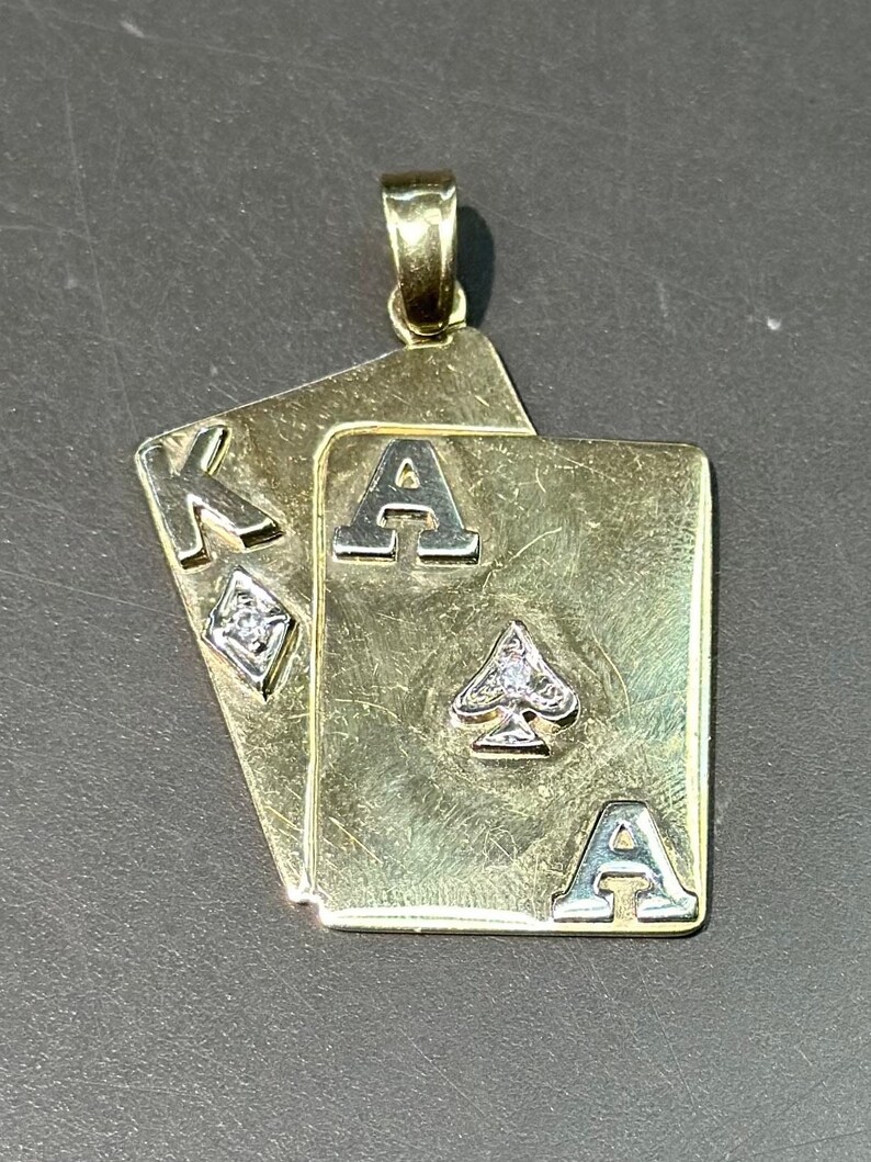 Vintage 14K Gold Diamond Ace and King Spade and Diamond Pendant - Etsy