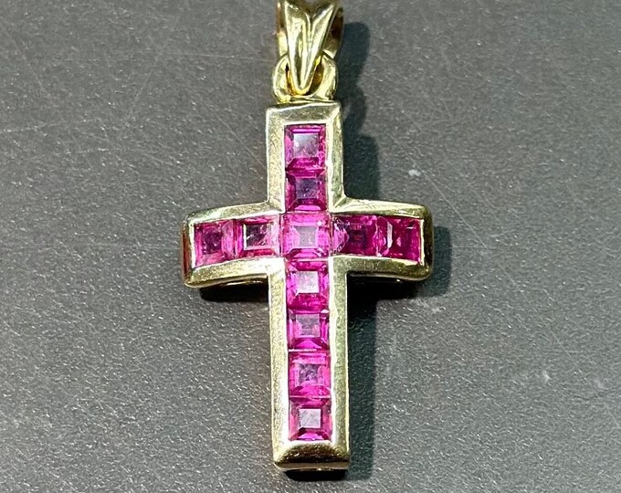 Vintage 14K Gold Ruby Cross - Etsy