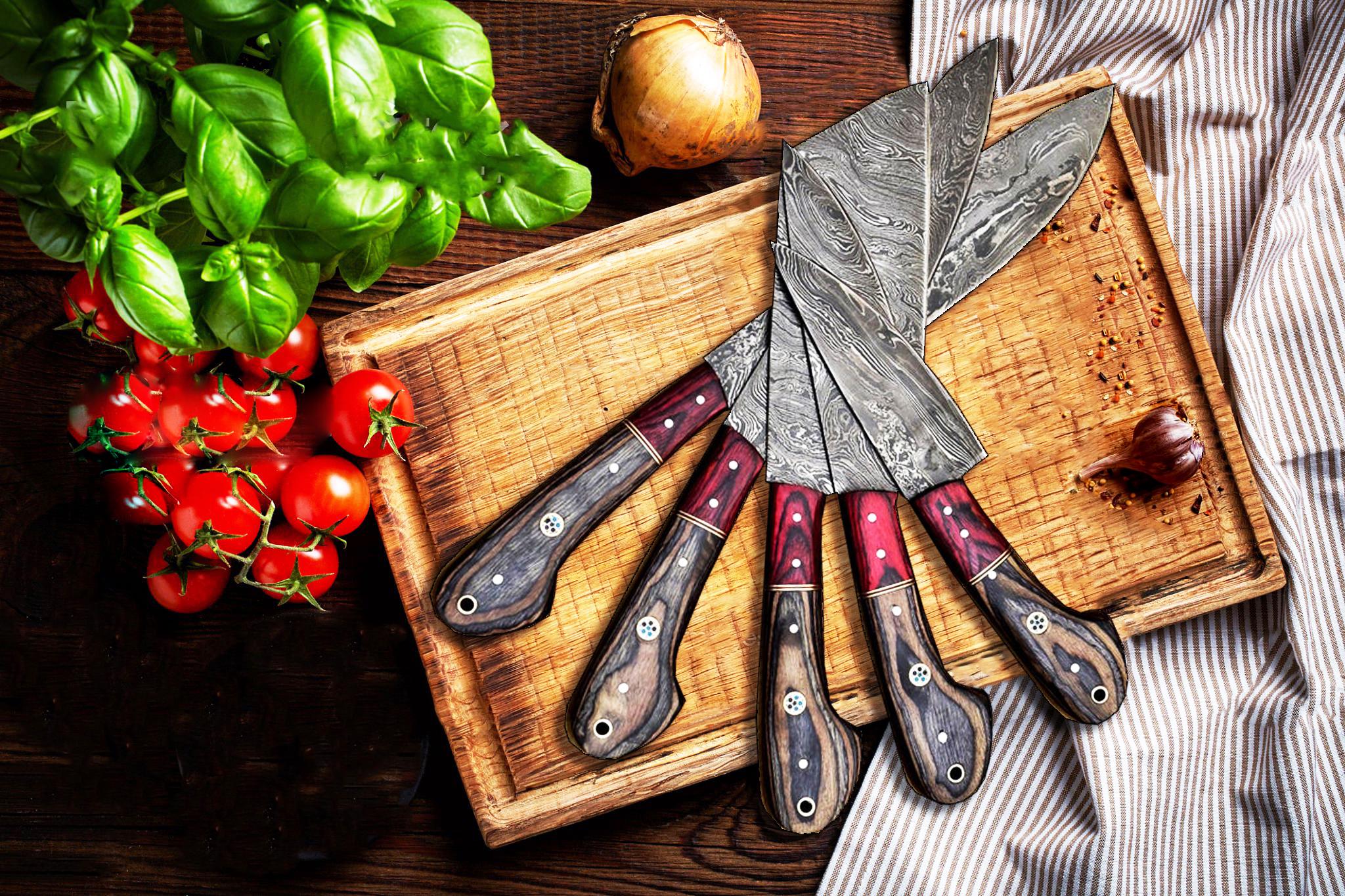 Handmade Damascus Steel Kitchen Knife Set: Japanese Cooking Knives With ...