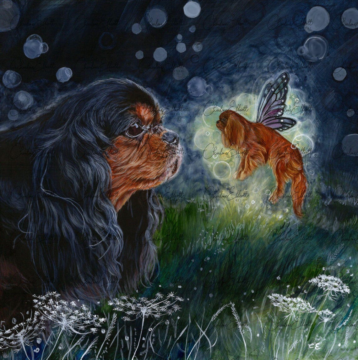 Cavalier King Charles Spaniel, Art Print by Charlene Elliott, Black ...