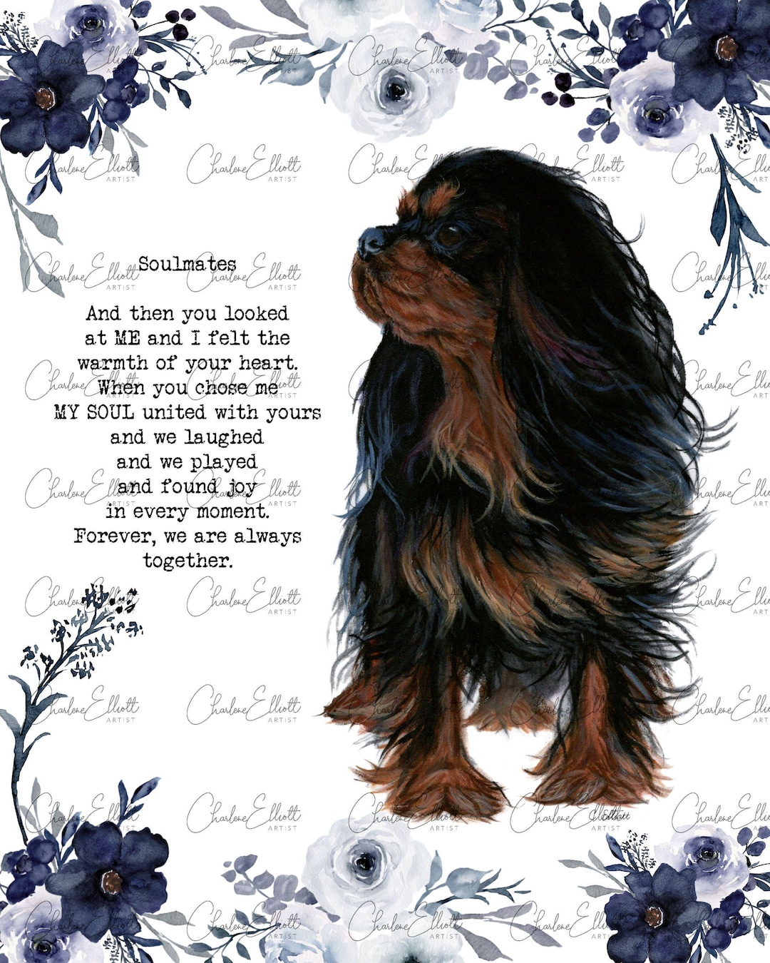 Cavalier King Charles Spaniel, Art Print by Charlene Elliott, Black ...