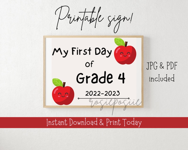 First Day of Grade 4 Sign First Day of School Sign Printable First Day ...