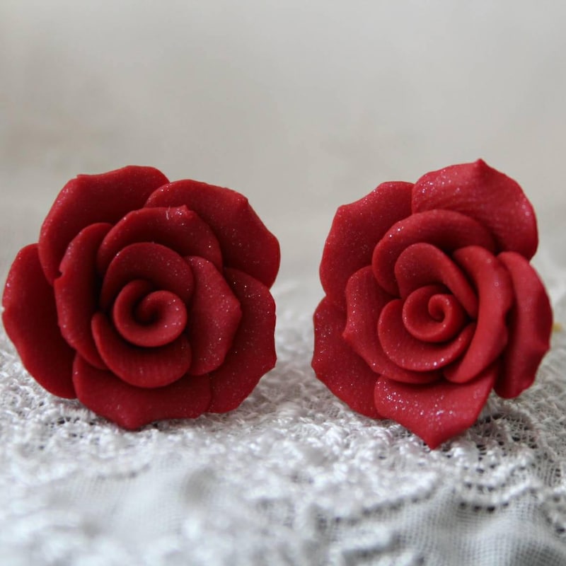 Red Rose Earring - Etsy