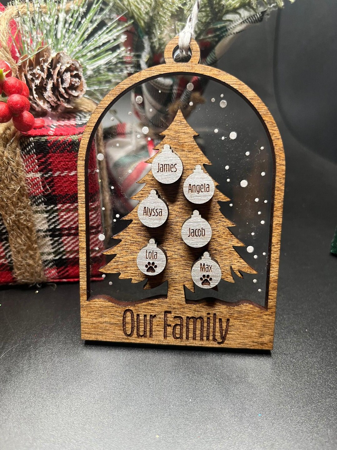 Family Tree Christmas Ornament, Engraved Ornament, Wood Ornament ...