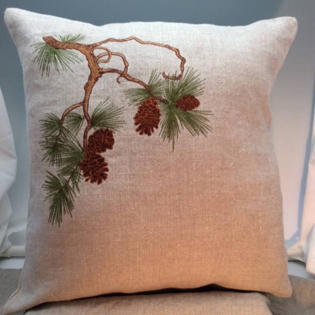 Pine Branch Design Pillow Arts and Crafts Pinecones Needles Tree Branch ...