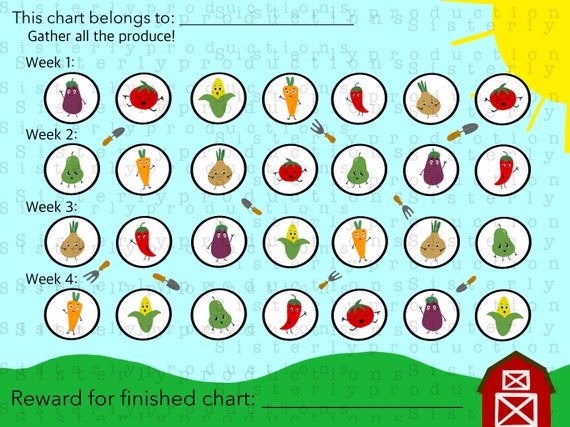 Printable Sticker Produce Garden Vege Fruit Chart Potty - Etsy