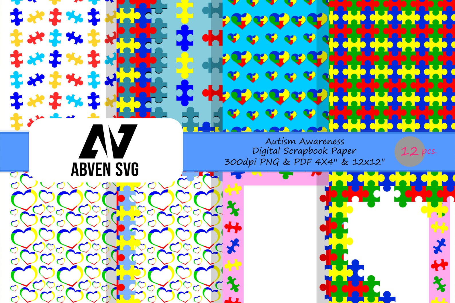 Autism Digital Paper, Autism Awareness Digital Paper, Autism Scrapbook ...