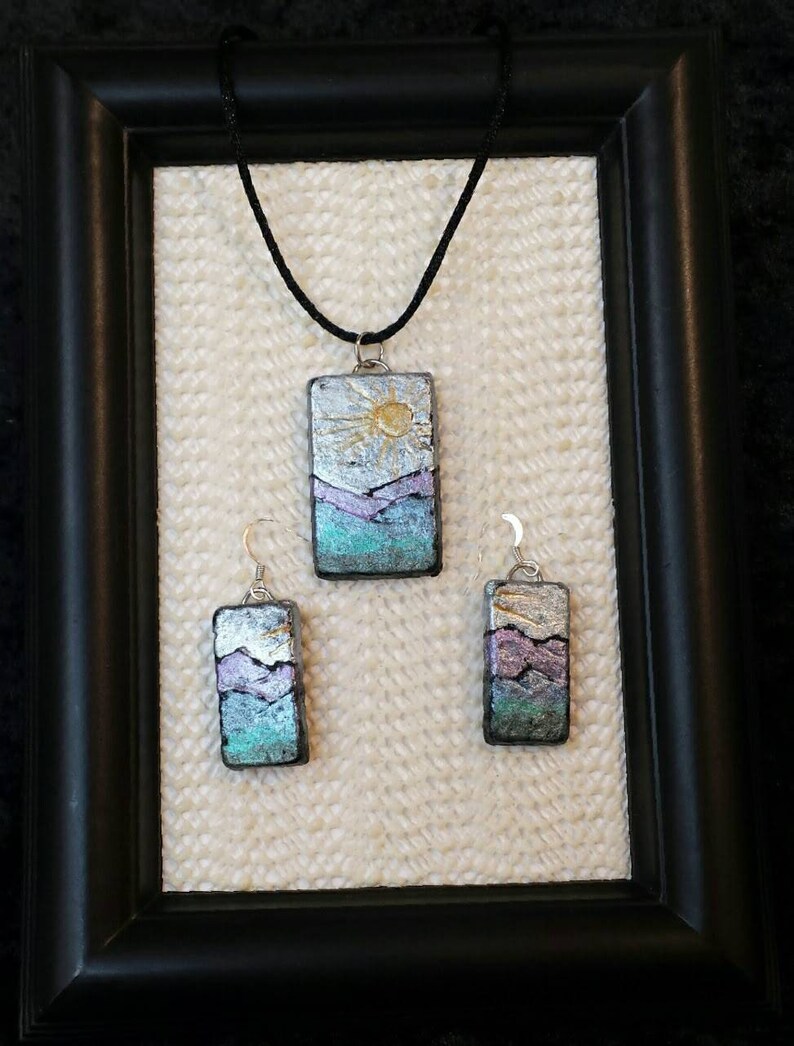 Blue Ridge Mountain Necklace, Landscape Jewelry Set, Triptych Necklace ...