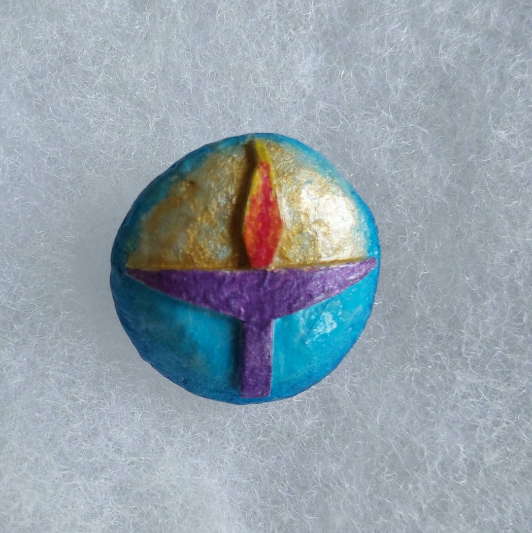 Flaming Chalice Pin, UU Gift, Chalice Brooche, Round Blue Purple ...