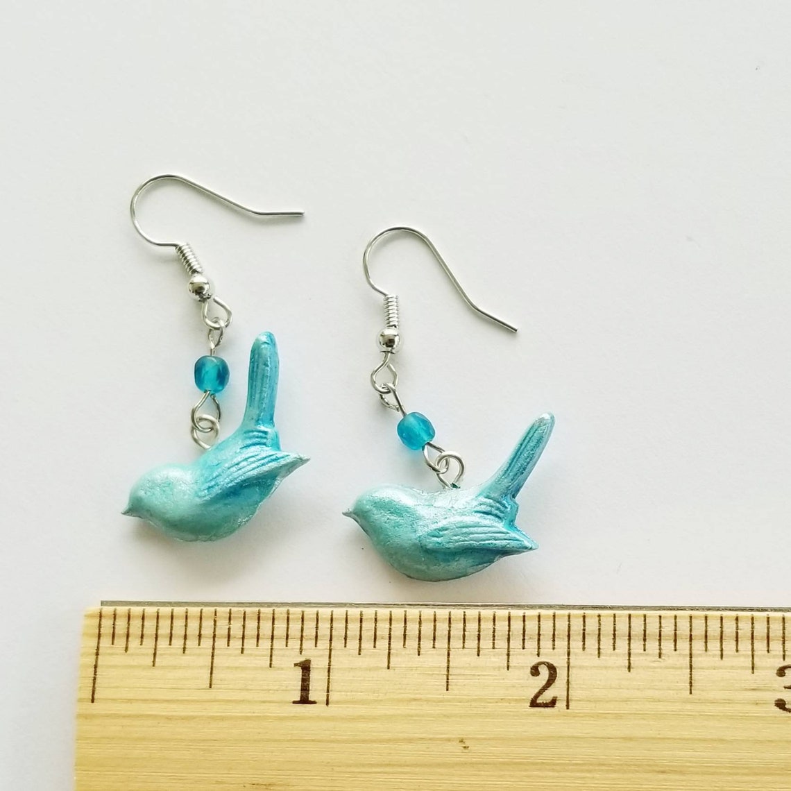 Blue Bird Dangle Earrings, Teal Blue Glass Beads, Bird Lover, Gift for ...