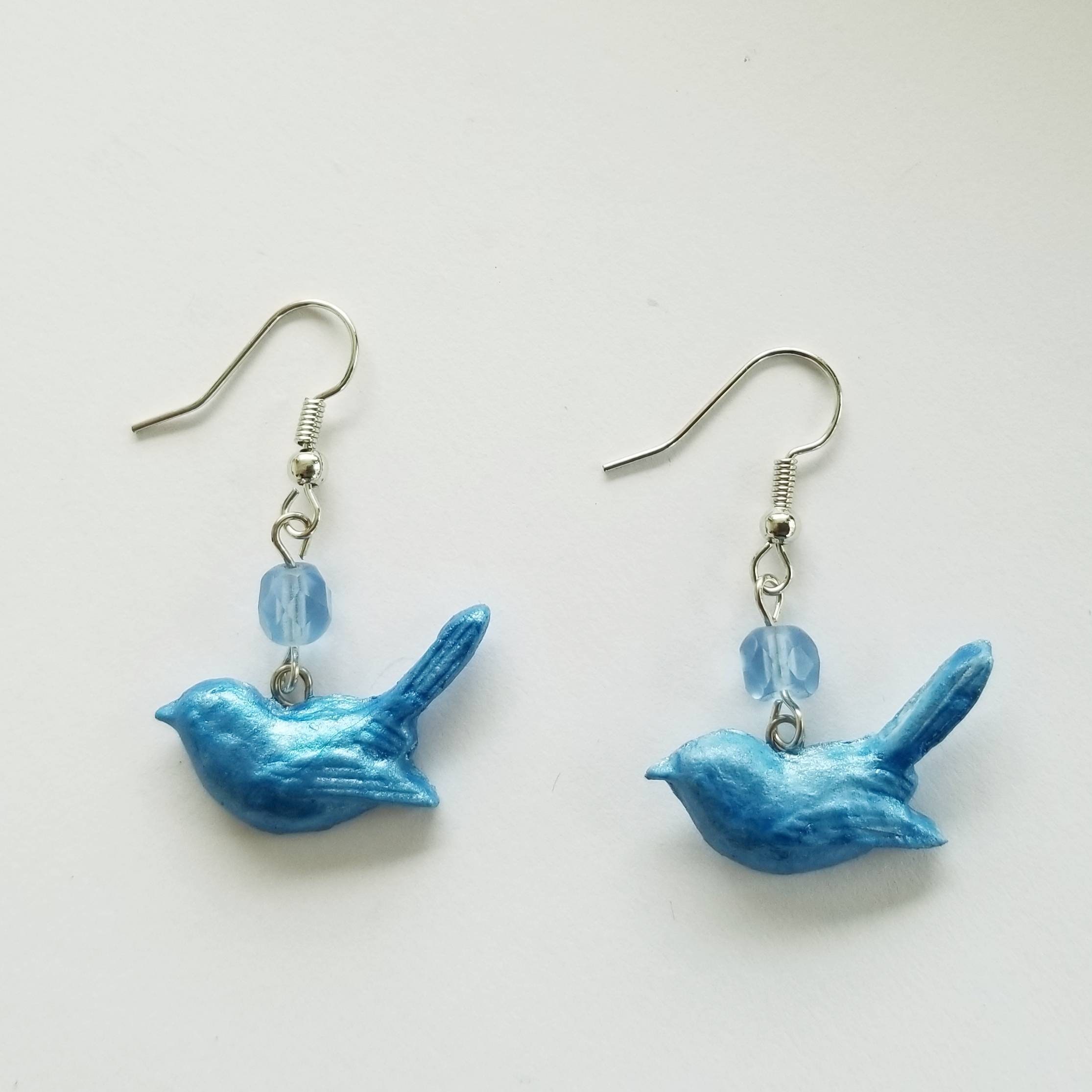 Blue Bird Earrings, Blue Glass Beads, Bird Lover, Gift for Birdwatcher ...