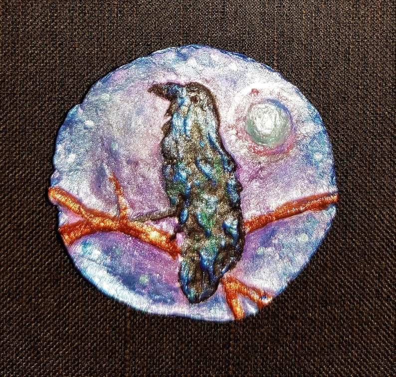 Raven Moon Pendant Necklace Hand Made Recycled Paper Mache Jewelr-light ...