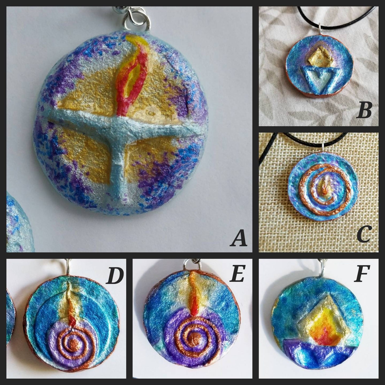 Flaming Chalice Round Blue Purple Disc Dangle Earrings Handmade ...