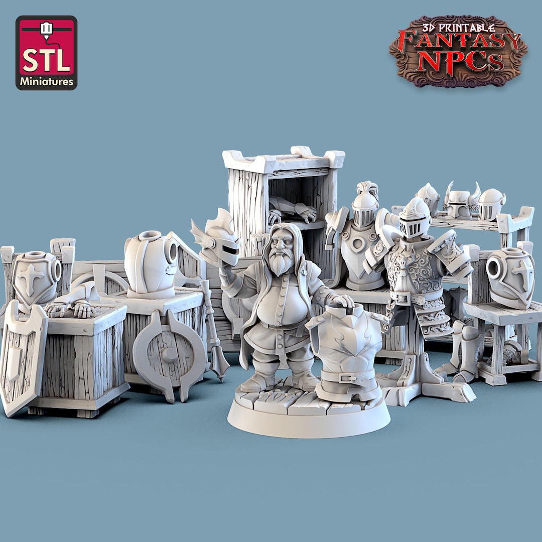 3D Printed STL Miniatures Armour Merchant Set Fantasy NPC 28mm - 32mm ...