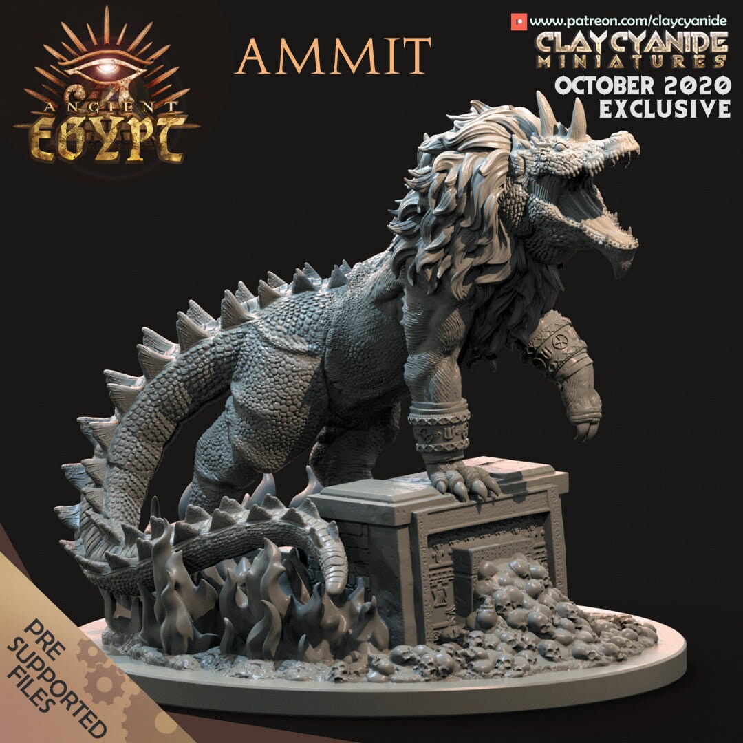 3D Printed Clay Cyanide Ammit Egyptian Mythology 28 32 Mm D&D - Etsy