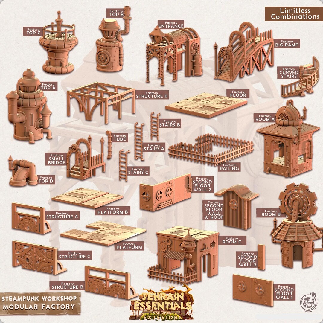 3D Printed Cast N Play Modular Factory Steampunk City 28mm 32mm D&D - Etsy