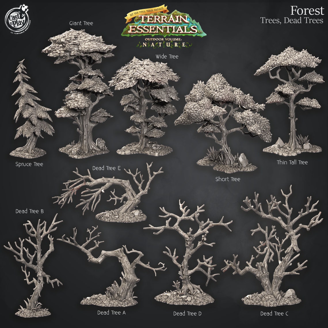3D Printed Cast N Play Trees and Dead Trees Terrain Set Terrain ...