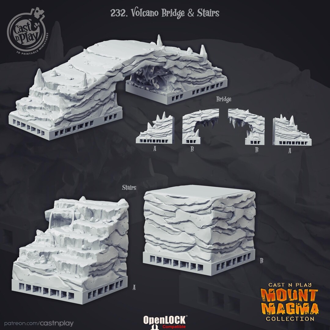 3D Printed Cast N Play Volcano Bridge and Stairs Mount Magma 28mm 32mm ...