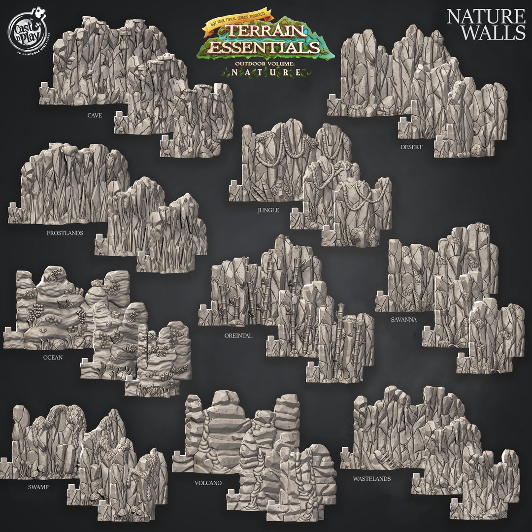 3D Printed Cast N Play Terrain Essentials Nature - Nature Wall 28mm ...